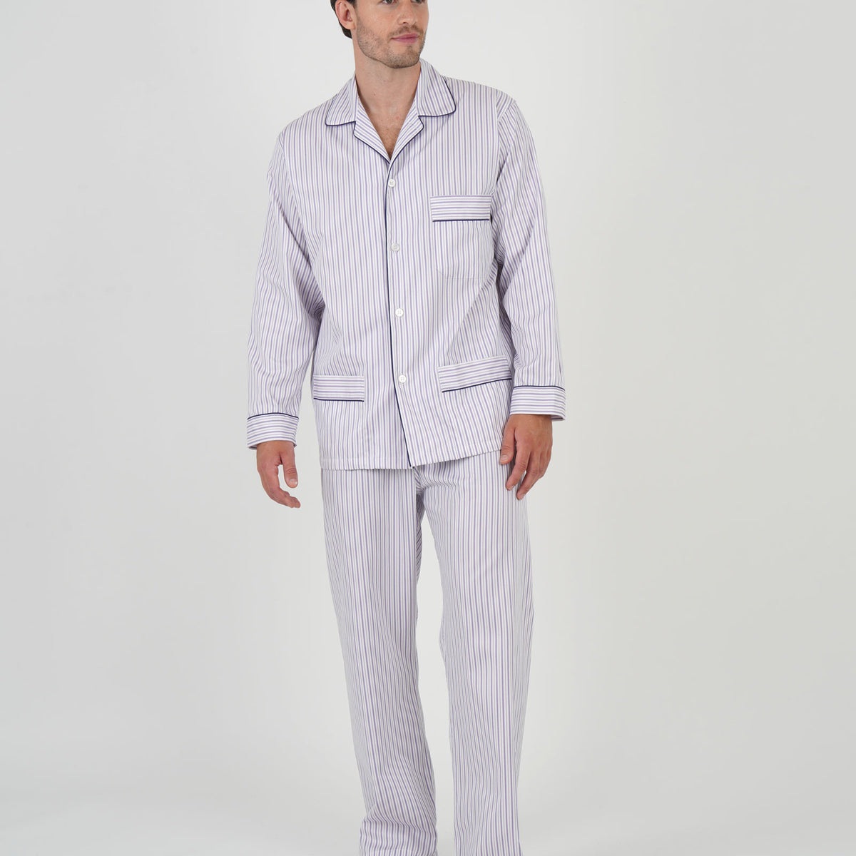 Men's Two-Fold Cotton Pyjamas - Feltwell Stripe – Bonsoir of London
