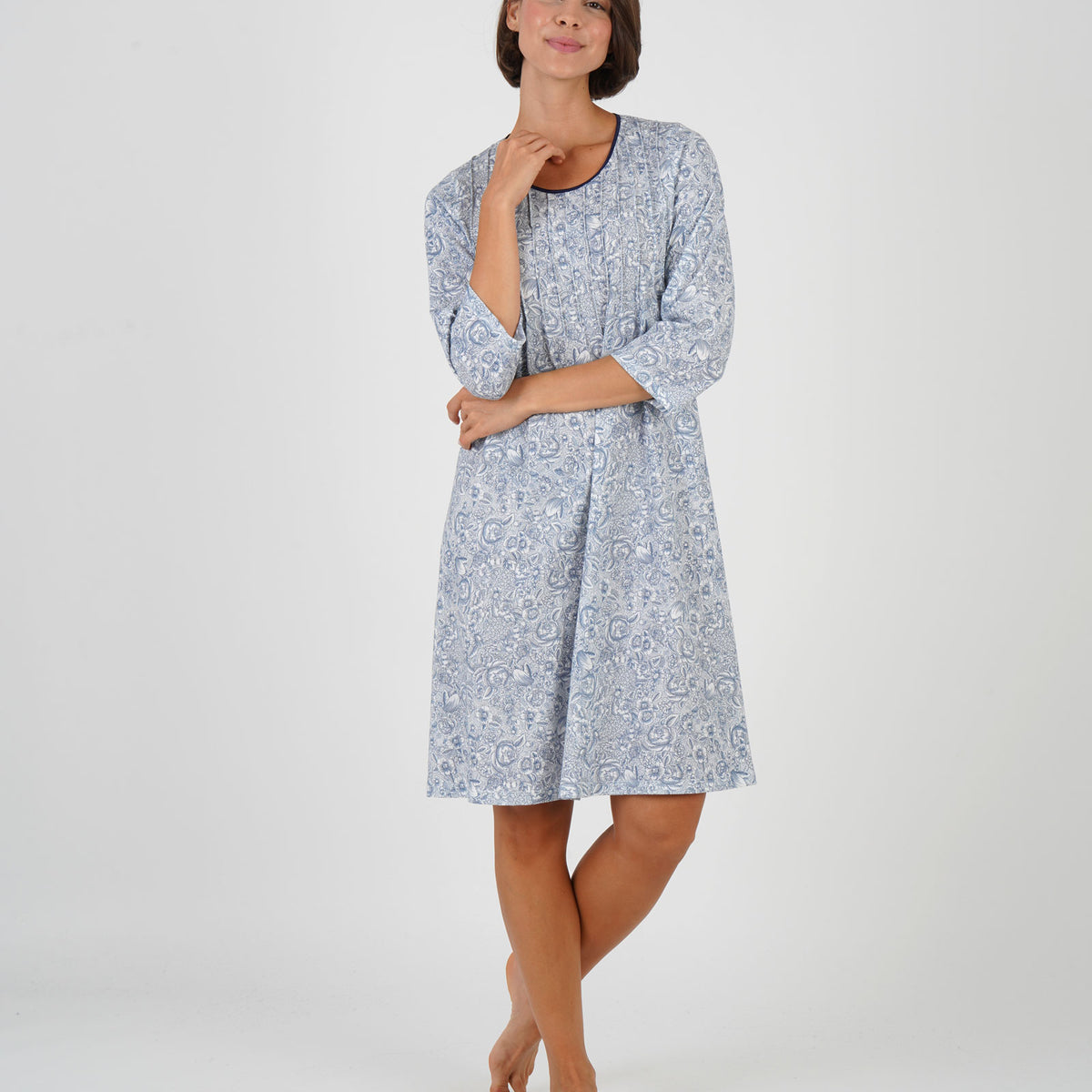 Women's French Pleat Midi Jersey Nightdress - Belby Floral – Bonsoir of ...