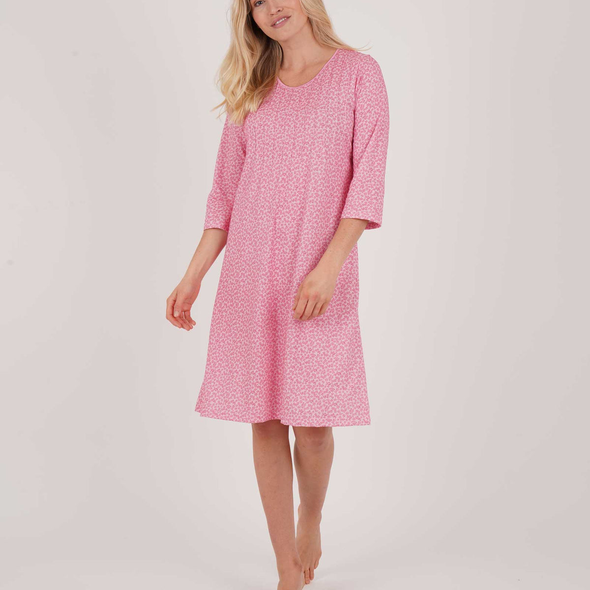 Women's French Pleat Midi Jersey Nightdress - Dinley Ditsy Pink ...