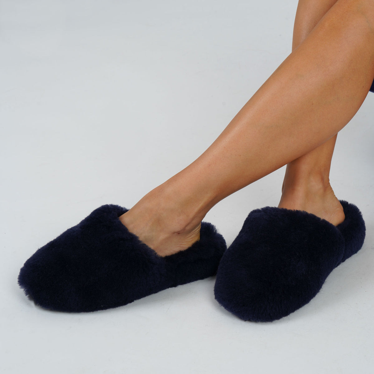 Women's Alice Sheepskin Slippers - Navy – Bonsoir of London