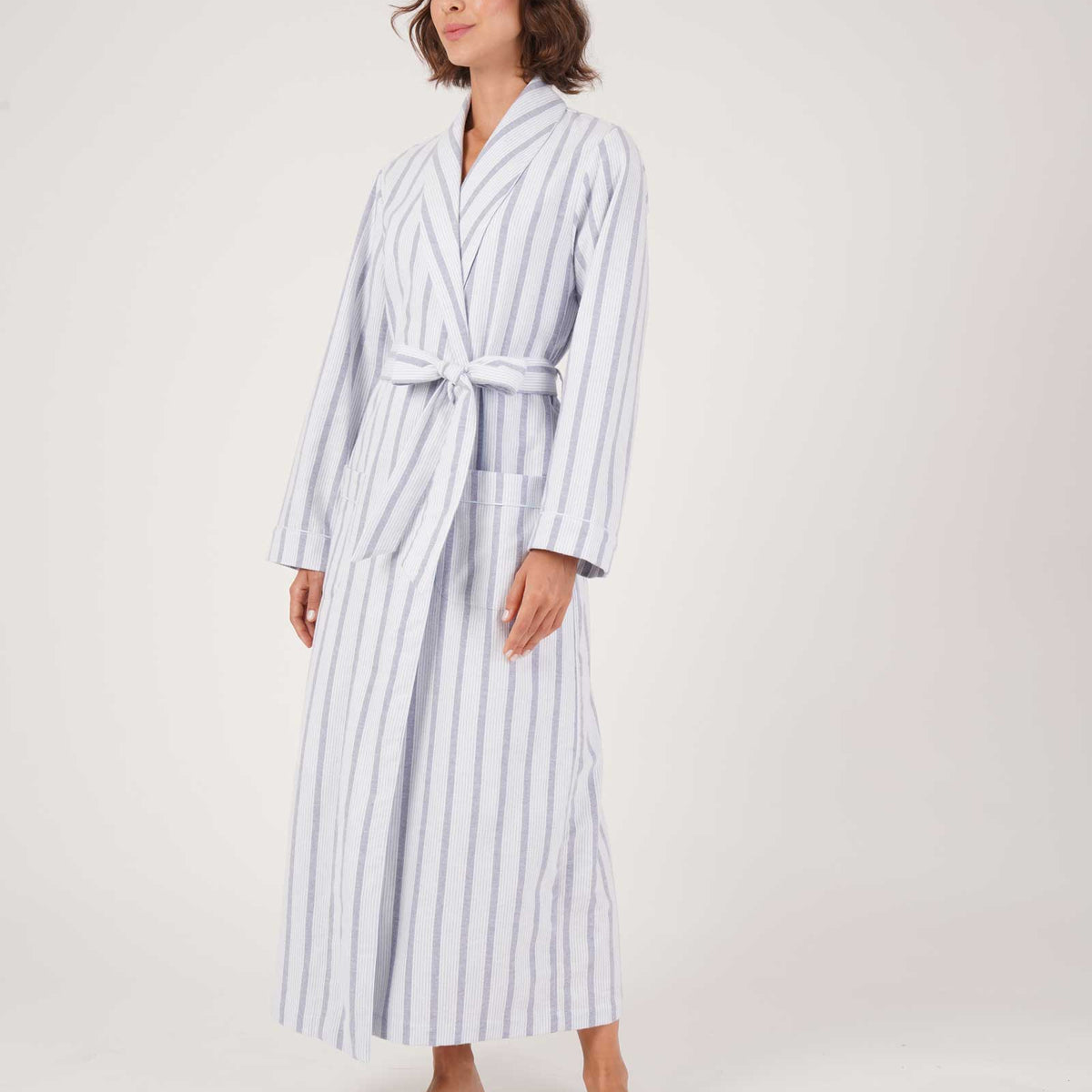 Women's Brushed Cotton Dressing Gown - Ripple Stripe – Bonsoir of London