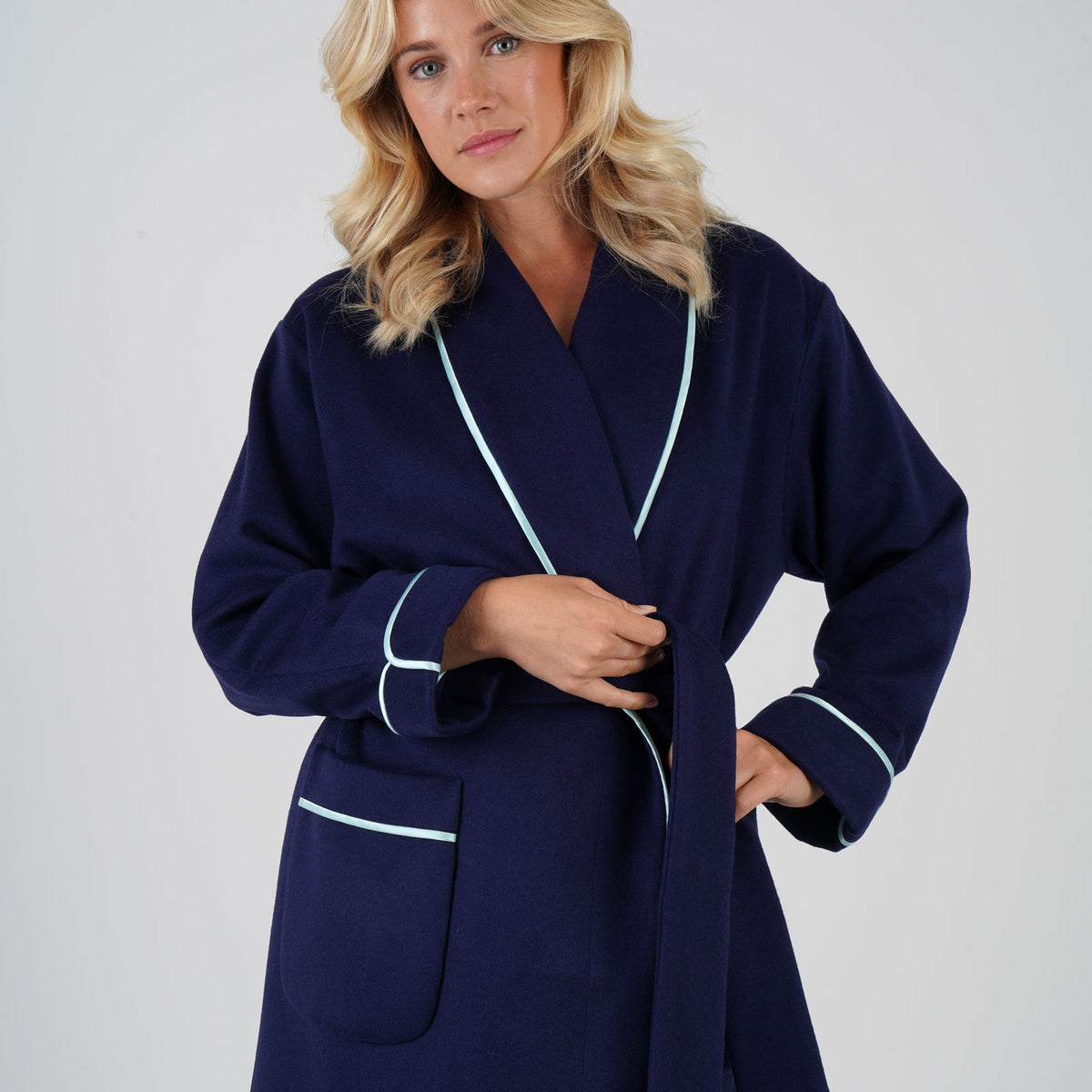 Women's Silk-Lined Cashmere Robe - Navy with Spa Silk Lining – Bonsoir ...