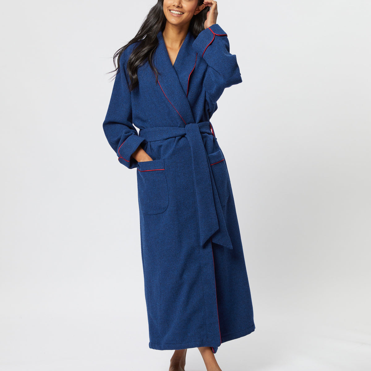 Women's Silk-Lined Wool Robe - Royal Blue – Bonsoir of London