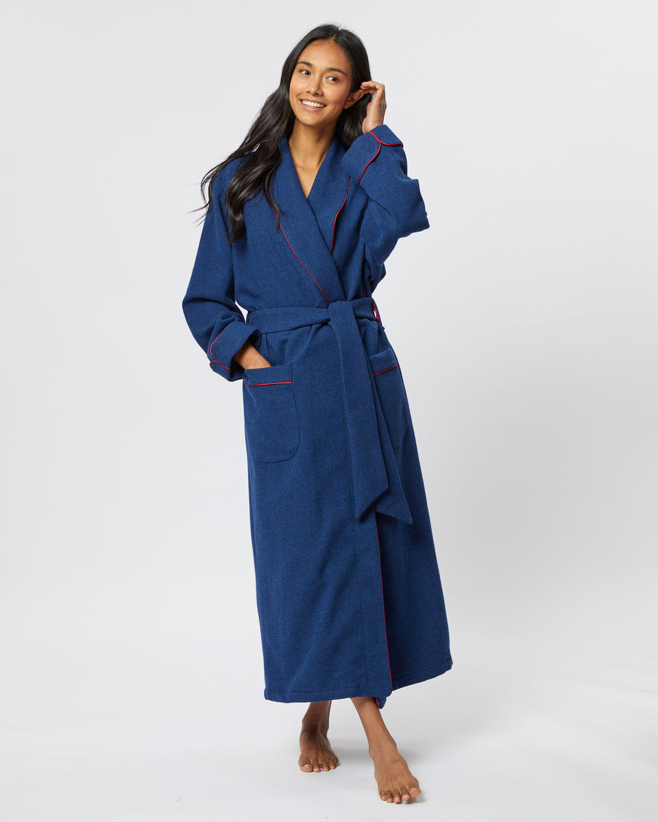 Women's Silk-Lined Wool Robe - Royal Blue – Bonsoir of London