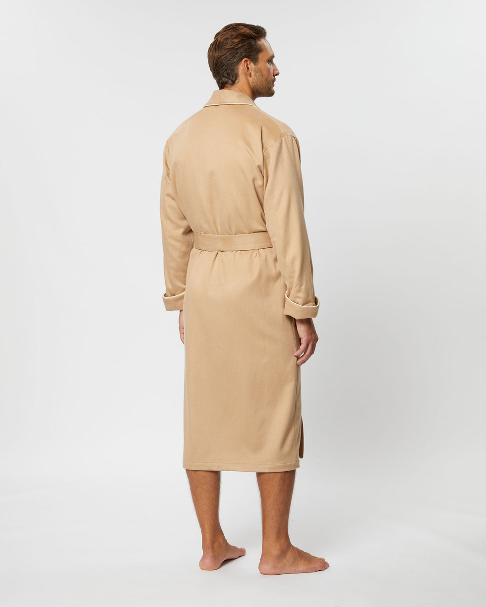 Men's Luxury Camel Silk Lined Cashmere Robe | Bonsoir of London