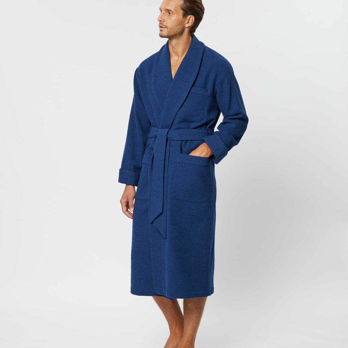 Men's Silk-Lined Wool Robe - Royal Blue – Bonsoir of London