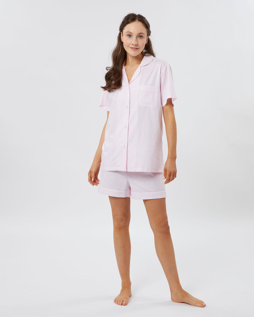 Women's Classic Cotton Florence Short Pyjamas - Jacquard Pink – Bonsoir ...