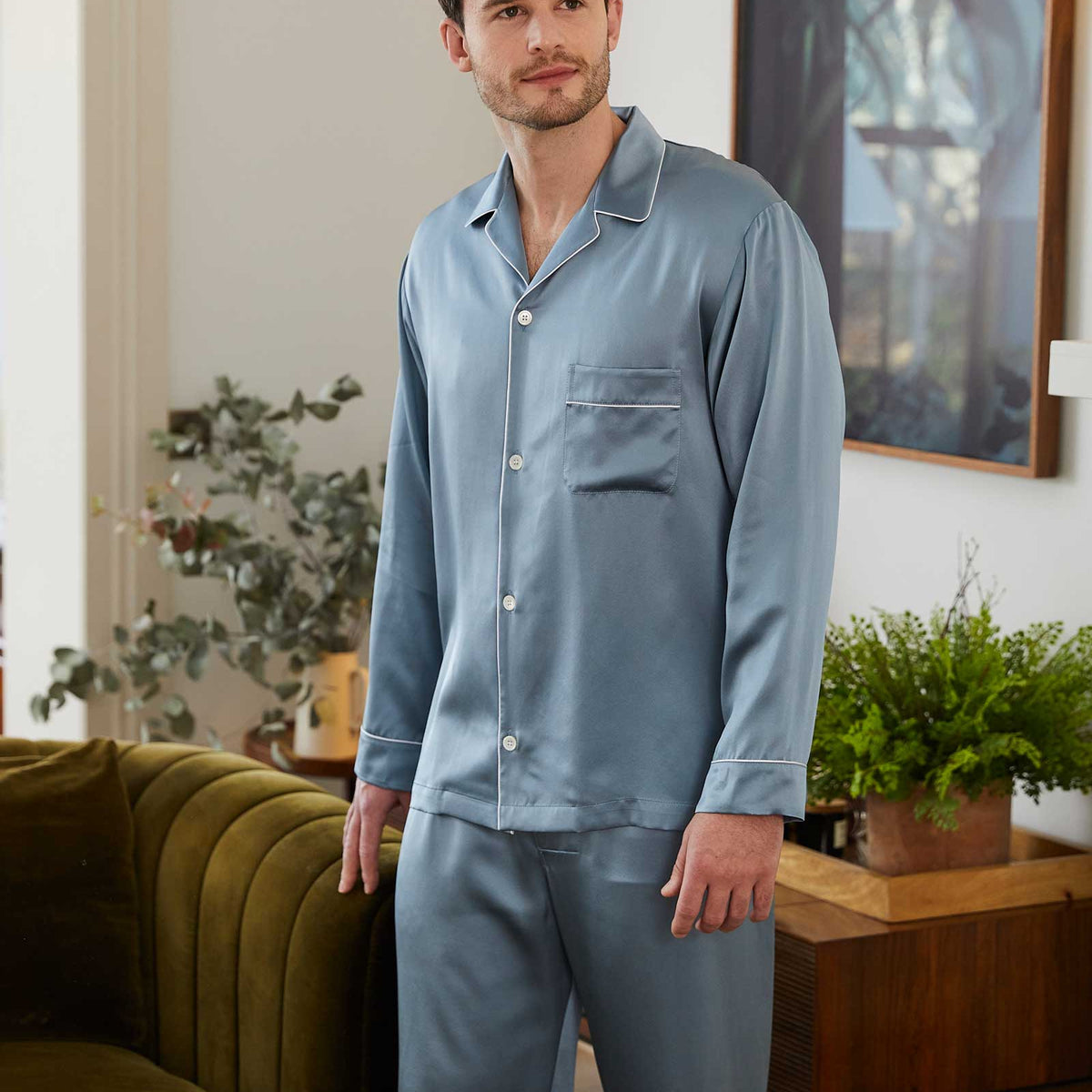 Men's Silk Pyjamas - Teal – Bonsoir of London