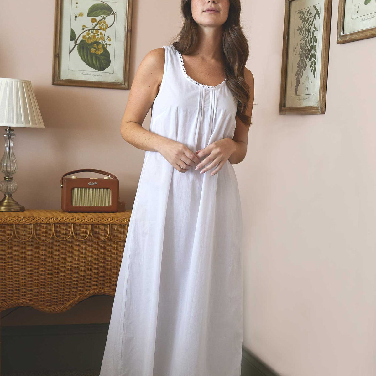 Women's Cora Long Cotton Nightdress With Lace Trim - White – Bonsoir of ...