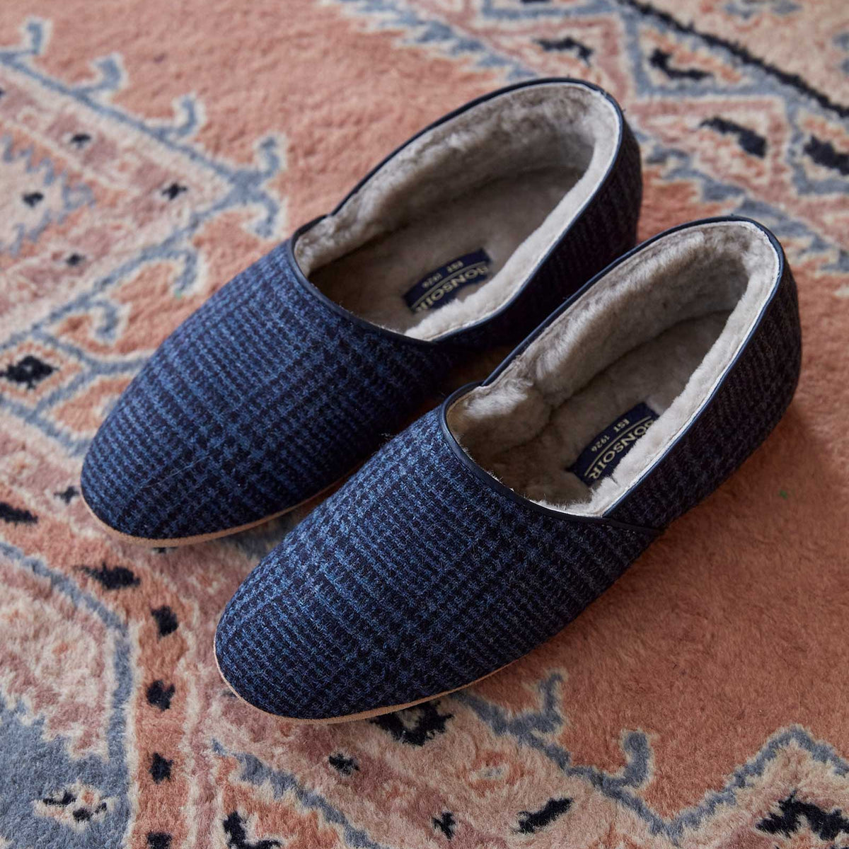 Men's Anthony Sheepskin Slippers - Dunsforth Check – Bonsoir of London