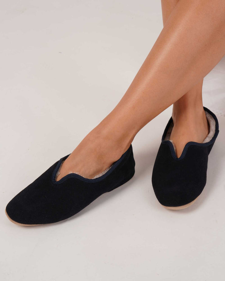 Women's Emily Sheepskin Slippers - Navy – Bonsoir of London