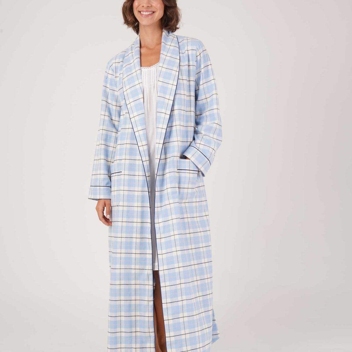 Women's Brushed Cotton Dressing Gown - Fulmer Check – Bonsoir of London