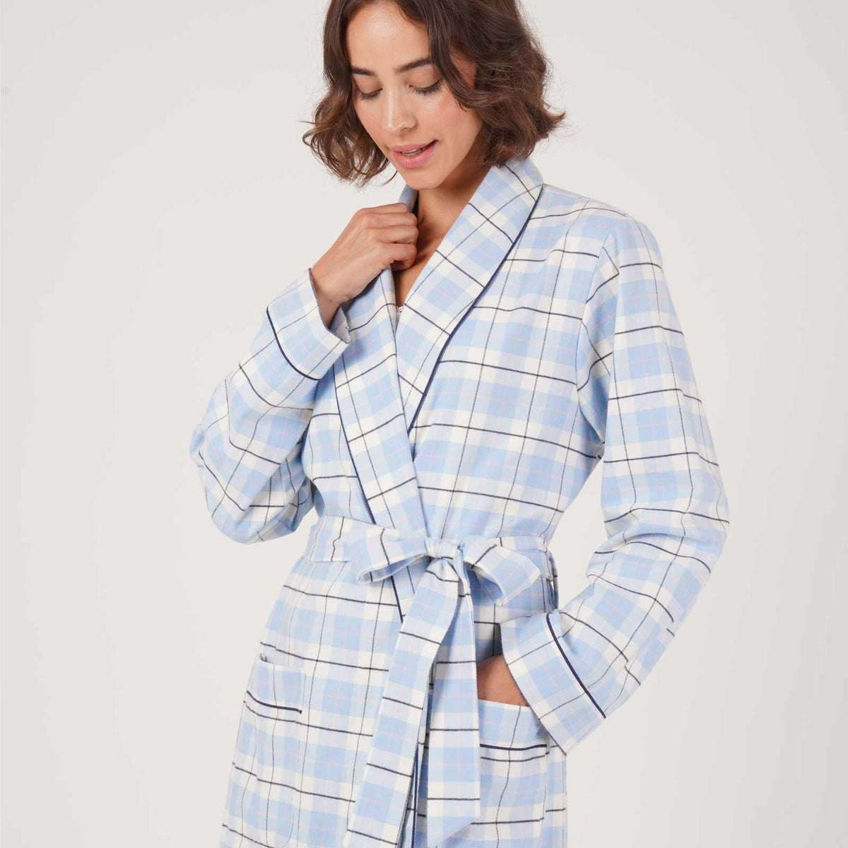 Women's Brushed Cotton Dressing Gown - Fulmer Check – Bonsoir of London
