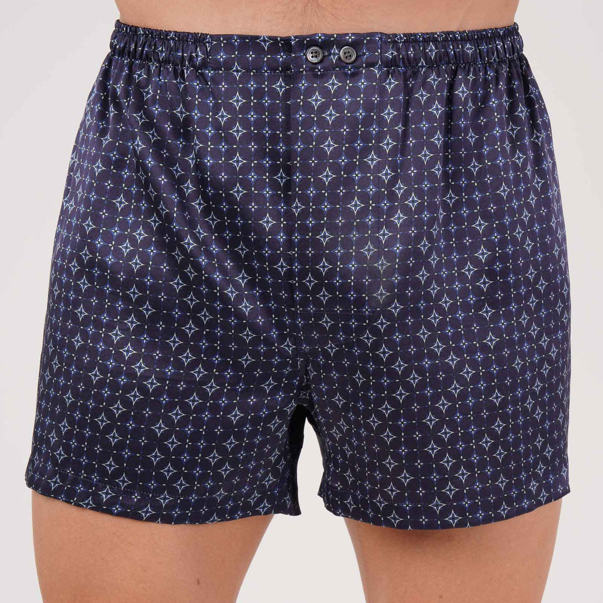 Men's Silk Longer Length Boxer Shorts - Pensham Geo – Bonsoir of London