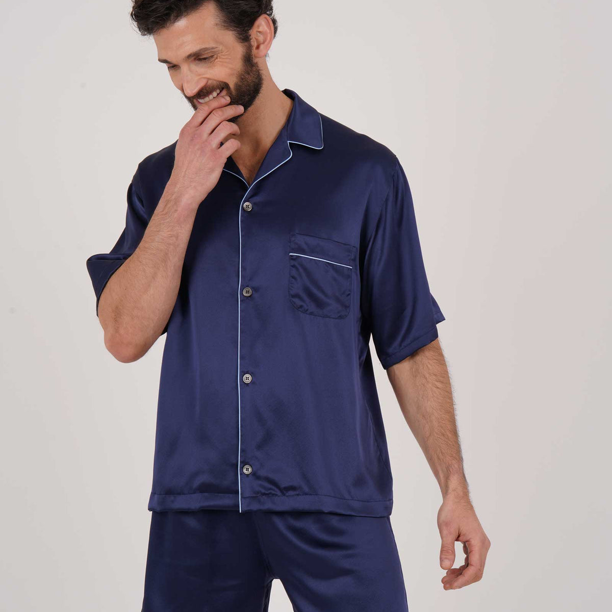 Men's Silk Short Pyjamas - Navy – Bonsoir of London