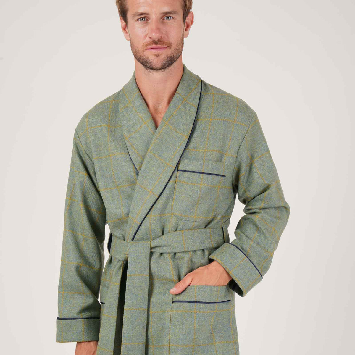 Men's Silk-Lined Wool Robe - Petworth Check – Bonsoir of London
