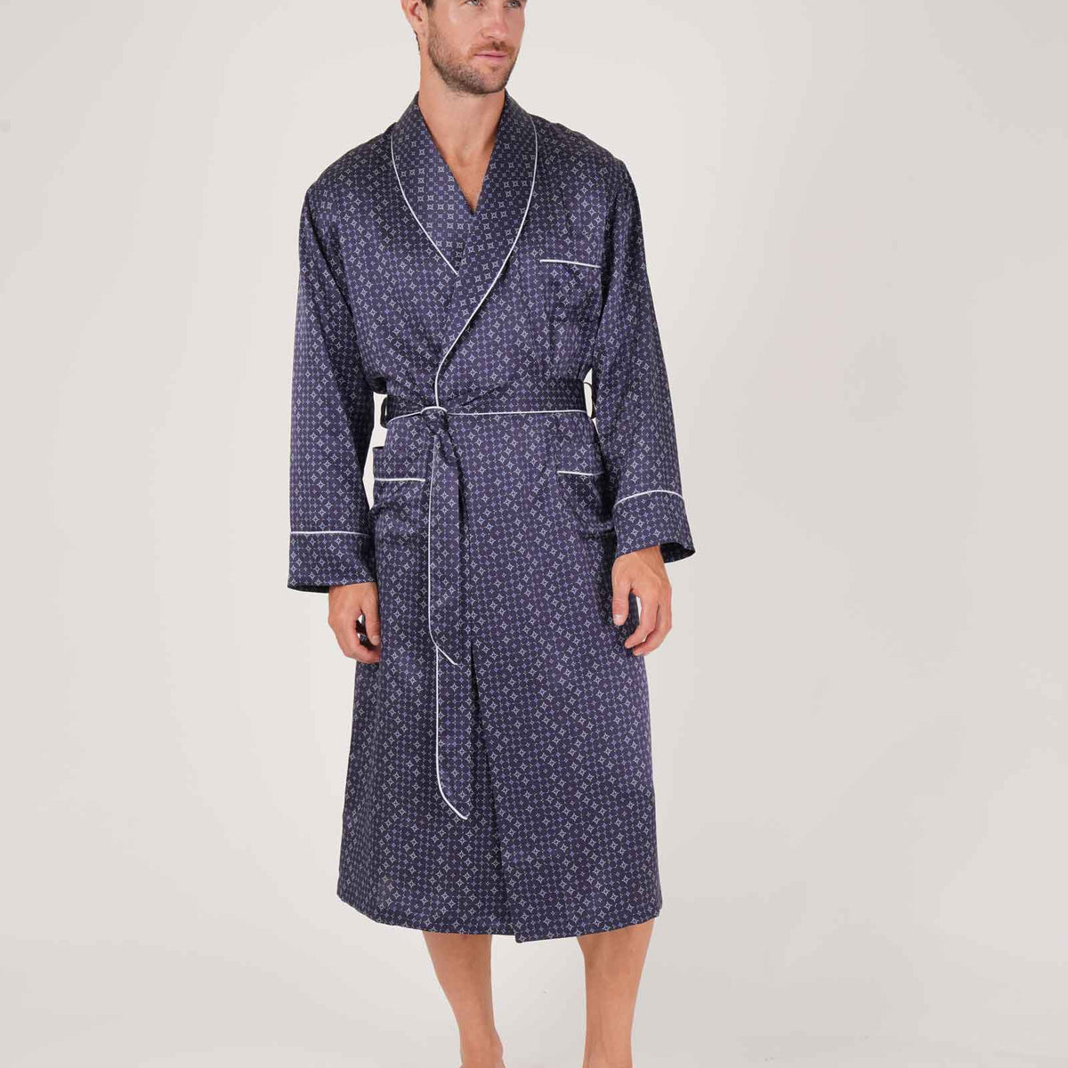 Men's Silk Dressing Gown - Pensham Geo – Bonsoir of London