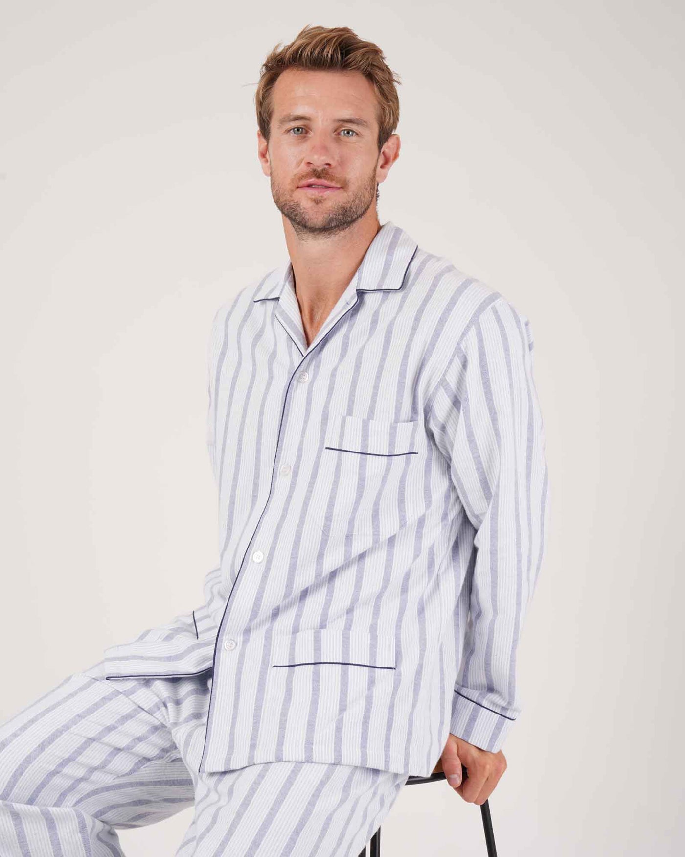 Men's Brushed Cotton Pyjamas - Ripple Stripe – Bonsoir of London