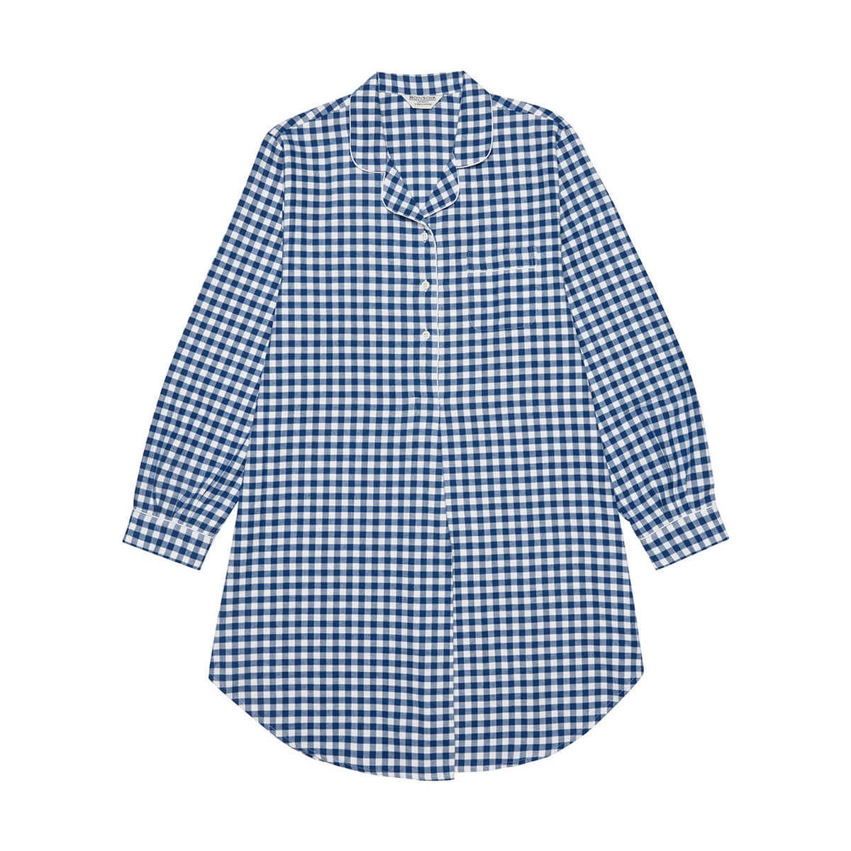 Maternity Nightshirt Brushed Cotton - Blue Gingham | Bonsoir of London