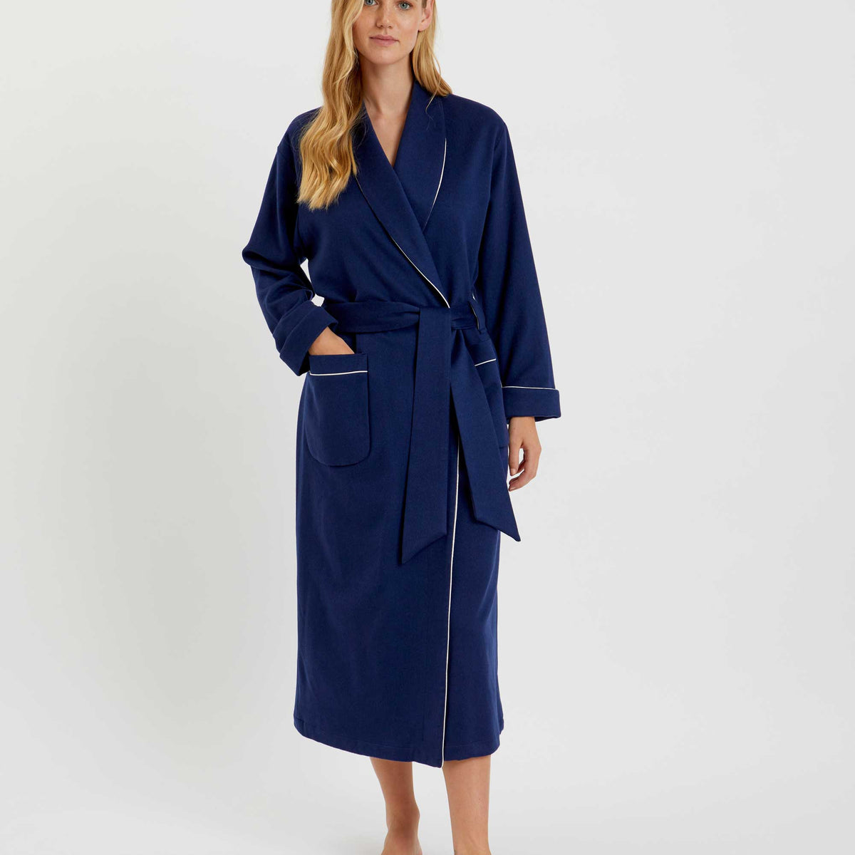 Women's Luxury Navy Cashmere Robe | Bonsoir of London