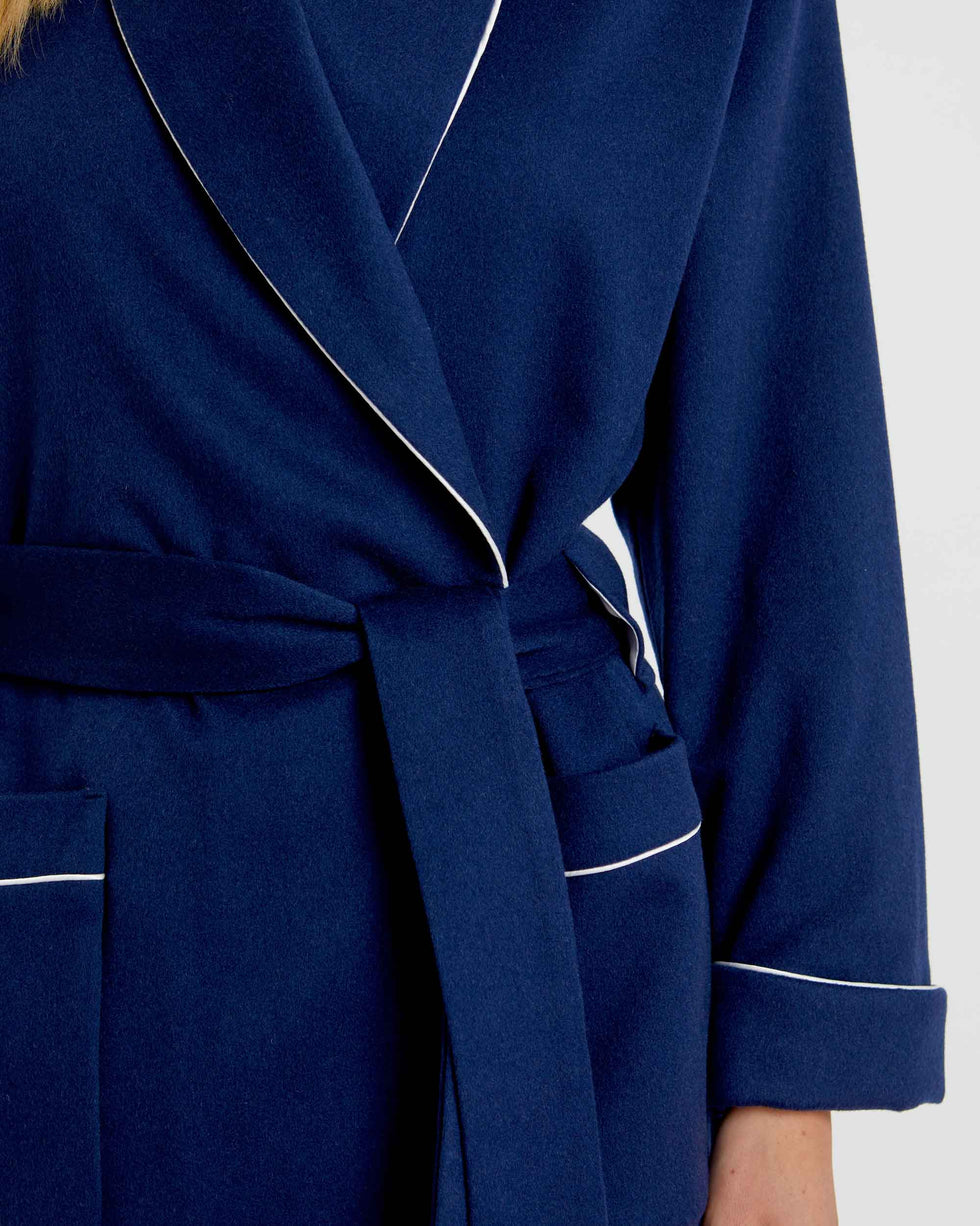 Women's Luxury Navy Cashmere Robe | Bonsoir of London