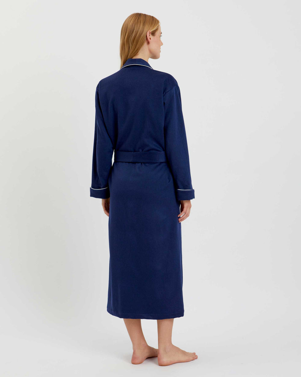 Women's Luxury Navy Silk-Lined Cashmere Robe | Bonsoir of London