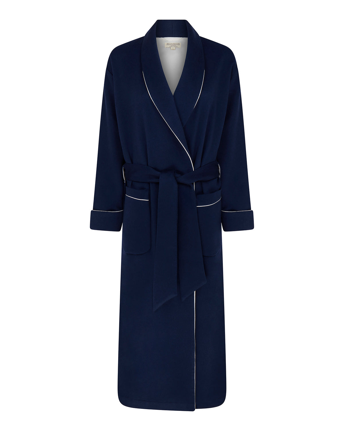 Women's Luxury Navy Silk-Lined Cashmere Robe | Bonsoir of London