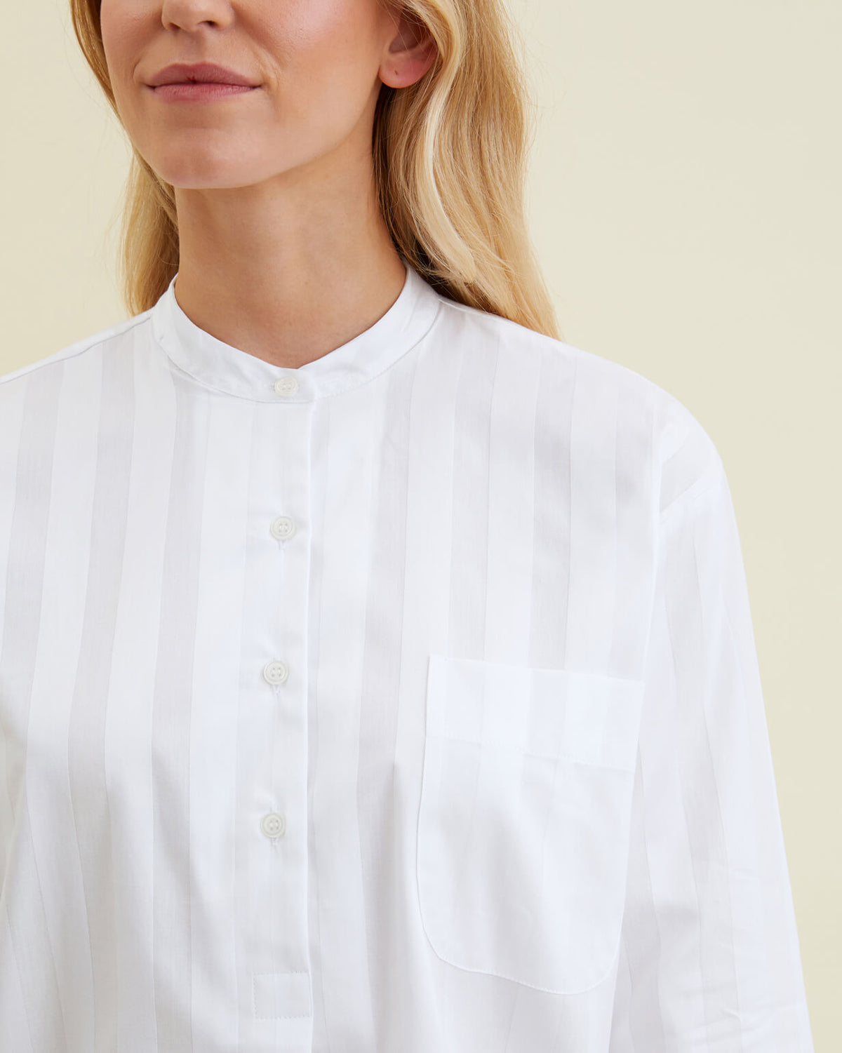 Satin Stripe White Grandad Pyjamas | Bonsoir of London