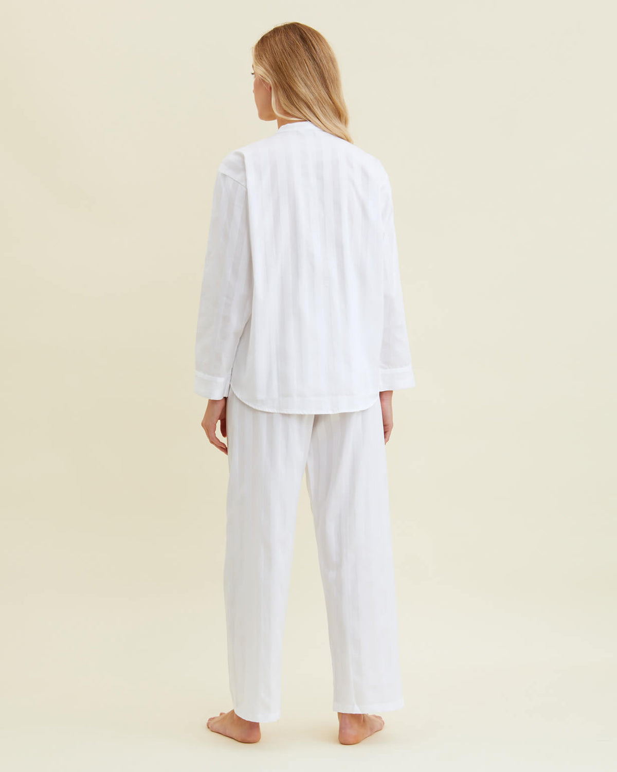 Satin Stripe White Grandad Pyjamas | Bonsoir of London